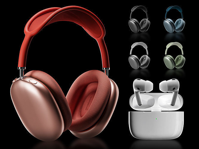 Airpod Max and Airpod Pro Headphone Set Full Color 3D model | CGTrader