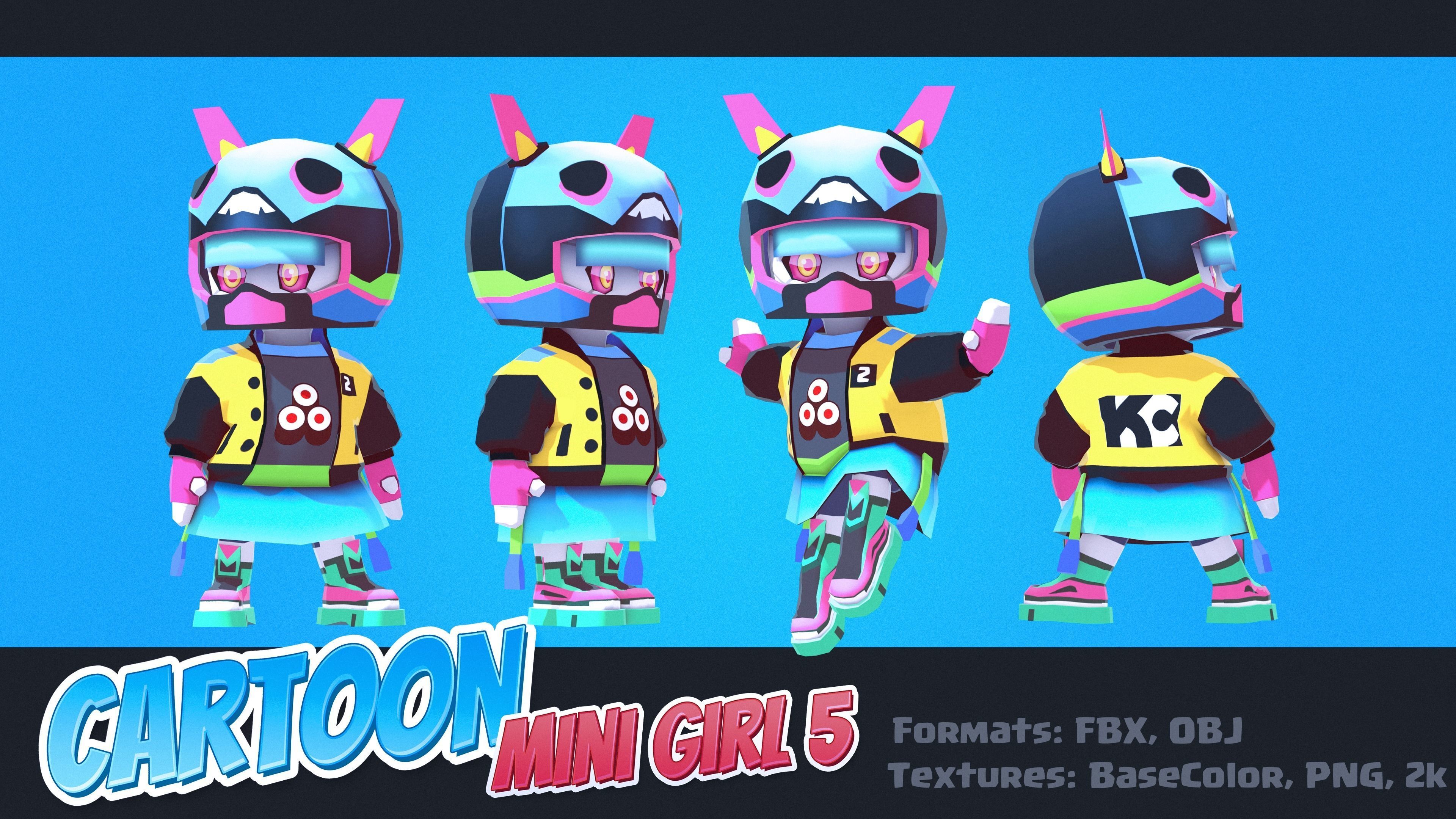 3D model Cartoon Mini Girl 5 VR / AR / low-poly | CGTrader