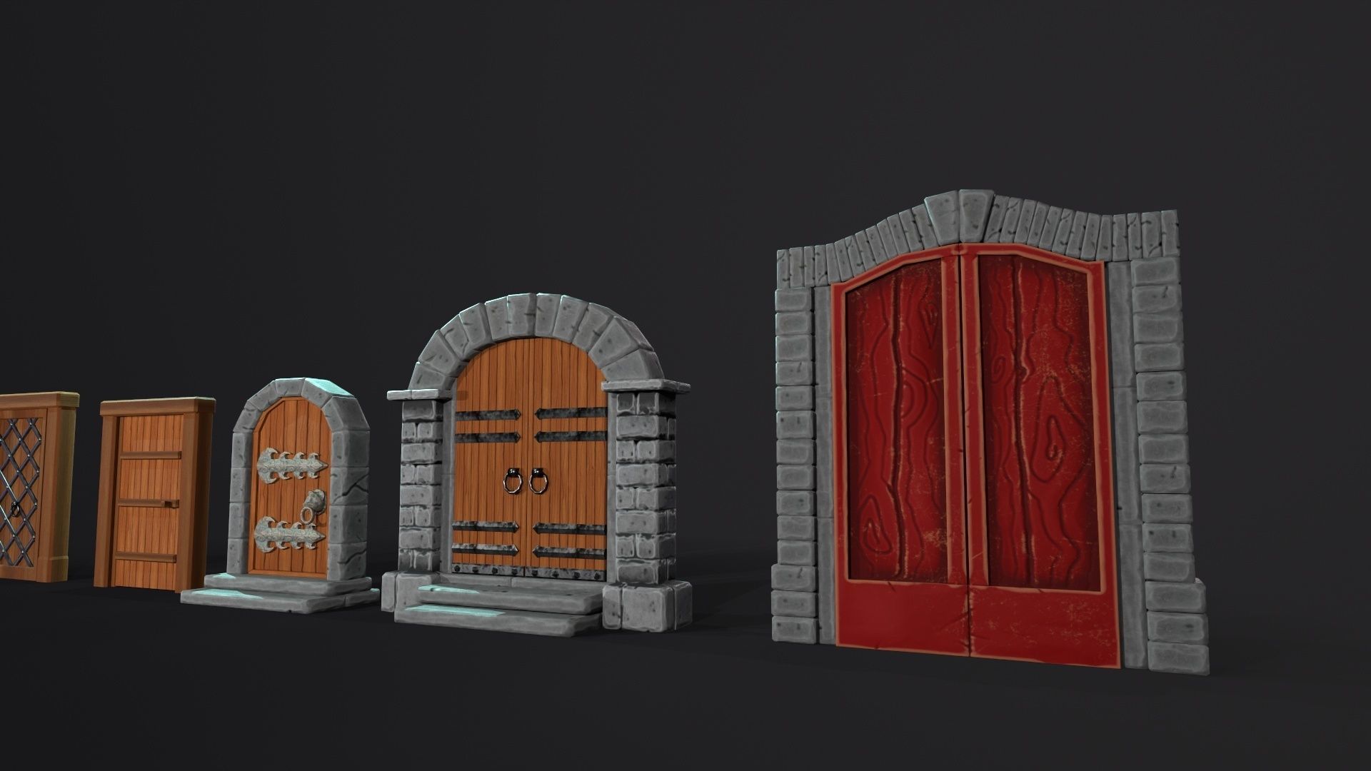 3D model Medieval stylized doors and windows pack low poly PBR game ...