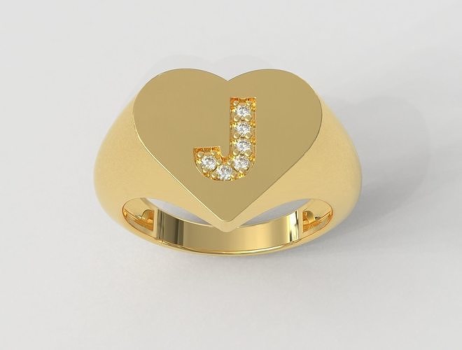 Heart Ring - Diamond Letter J 3D model 3D printable | CGTrader
