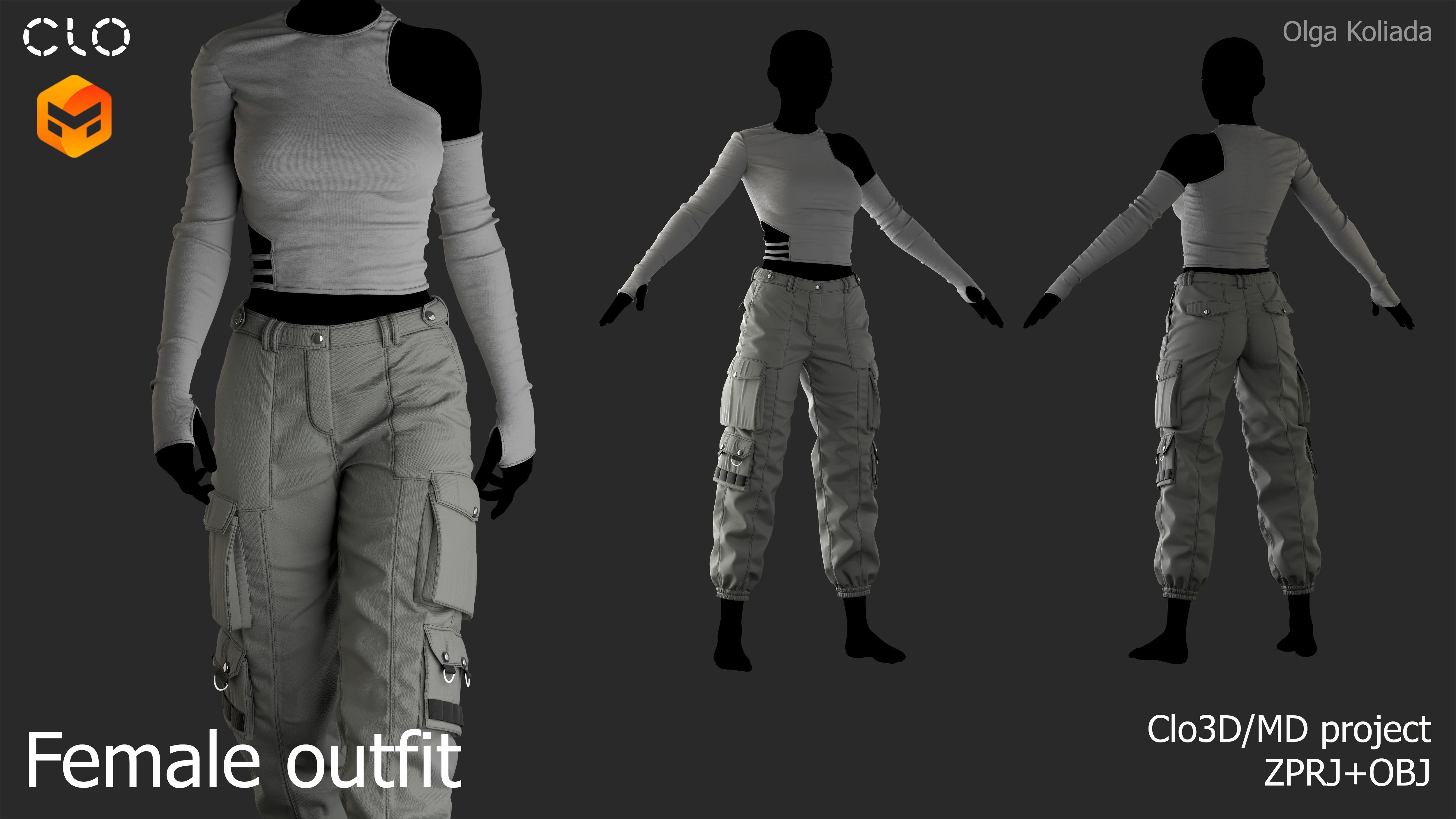 Female outfit Marvelous Designer project and OBJ 3D model | CGTrader