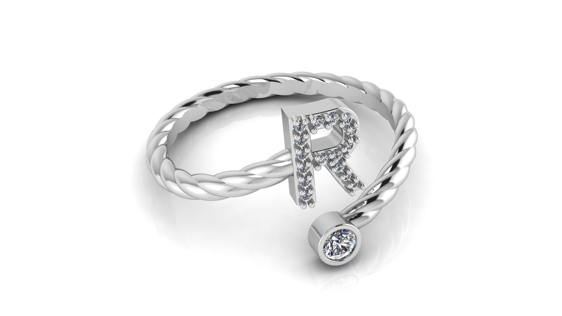 Alphabet Rope Diamond Rings R 3D model 3D printable | CGTrader