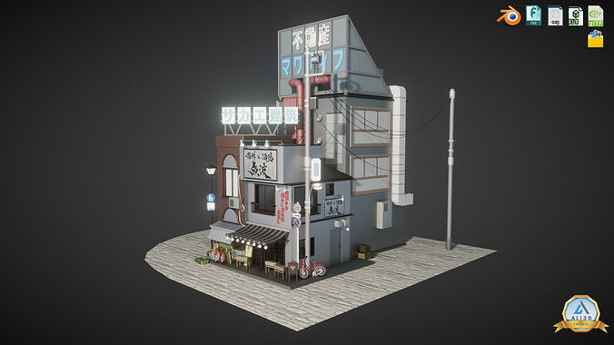 3D model Stylized Japanese Street corner Store and Shops VR / AR / low ...