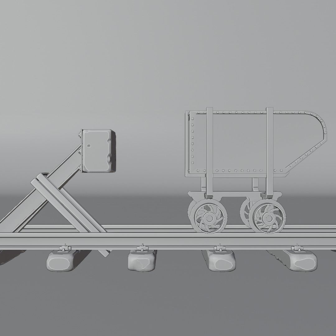 Modular Rails with Mine Cart and Wood Stop 3D model | CGTrader