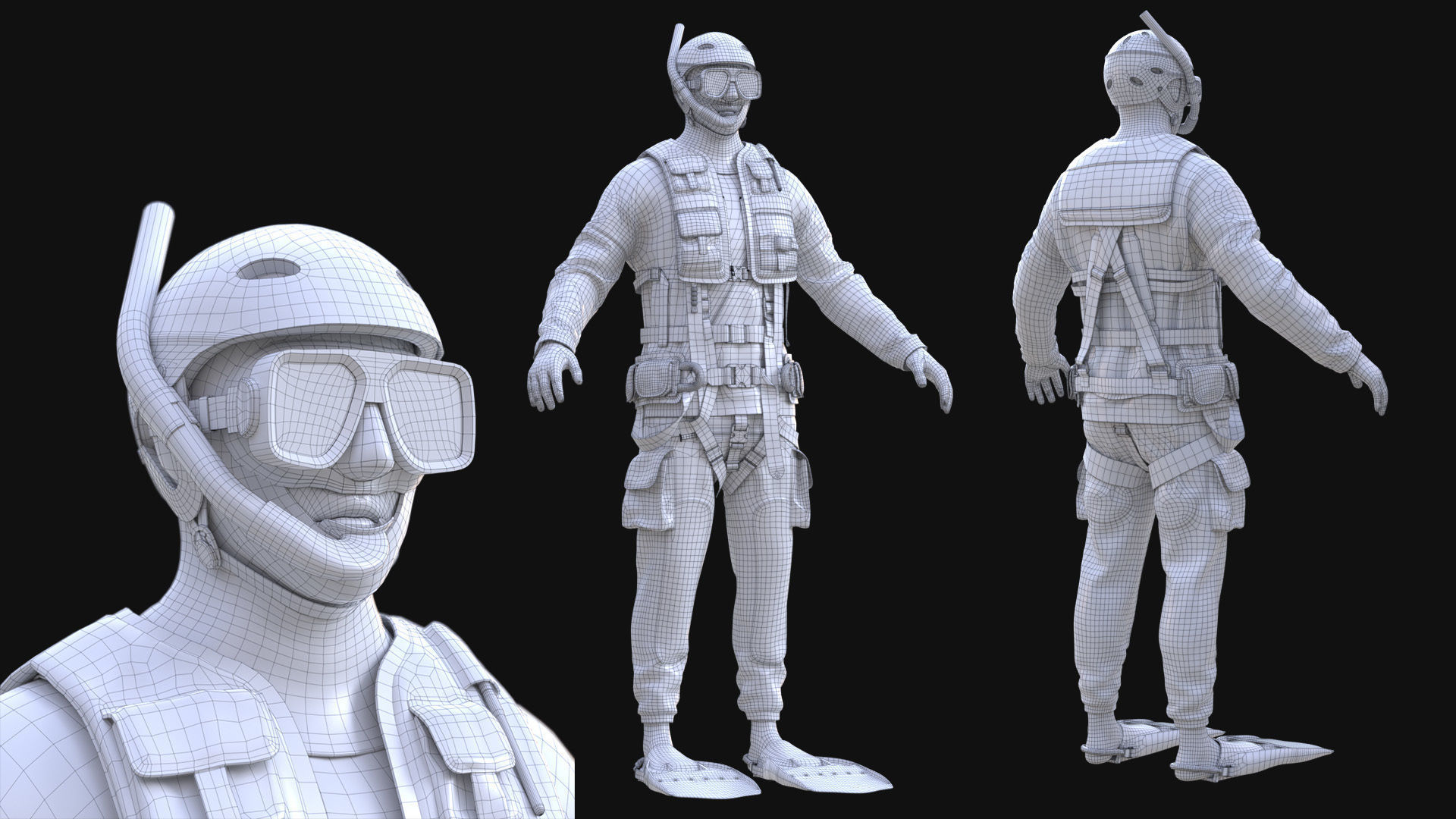 3D model Man - Rescue Swimmer - Modular - Rigged VR / AR / low-poly ...