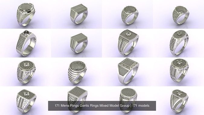 171 Mens Rings Gents Rings Mixed Model Group 3D Model Collection | CGTrader