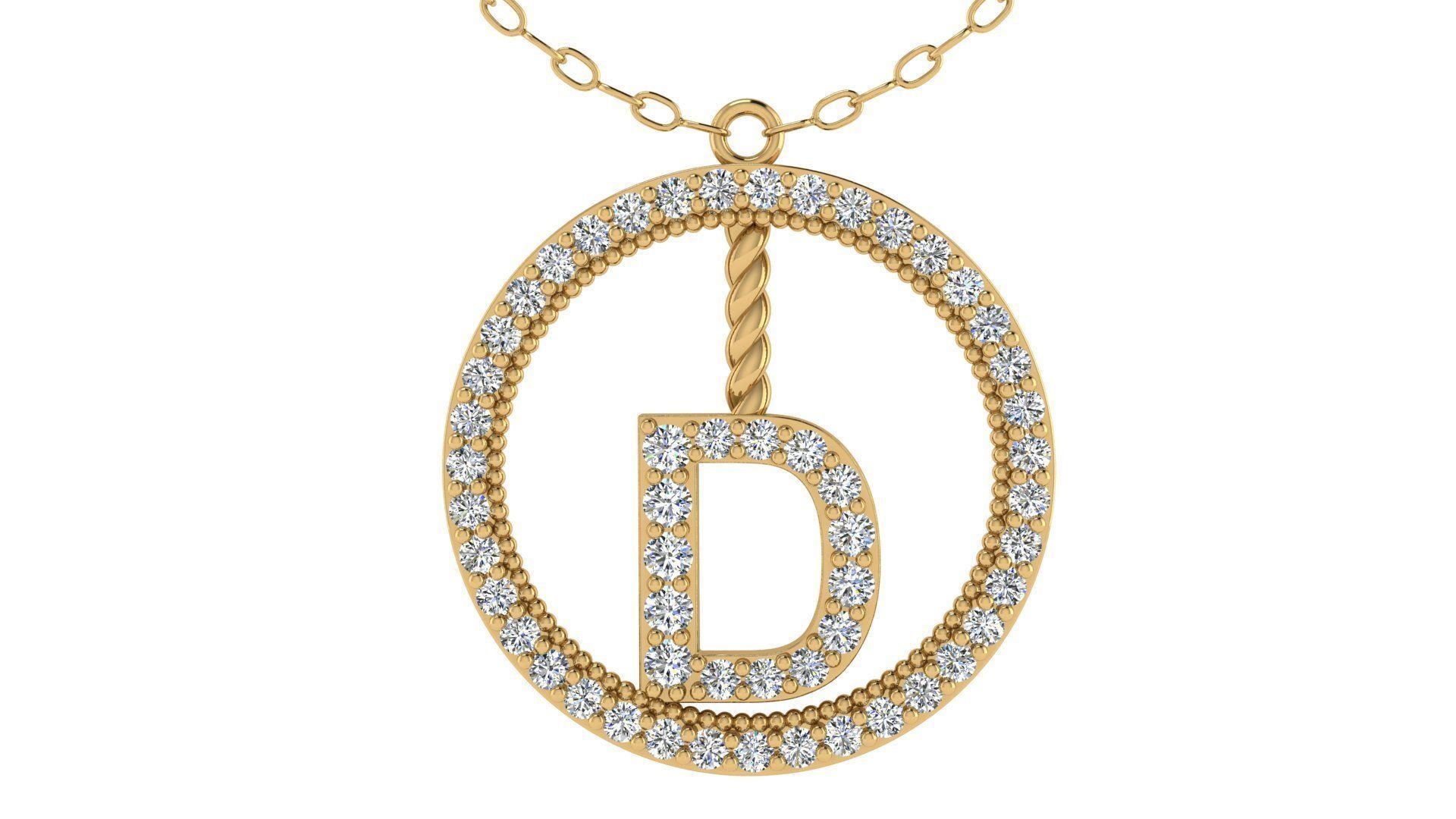 Alphabet Round Pendant with Diamond D 3D model 3D printable | CGTrader