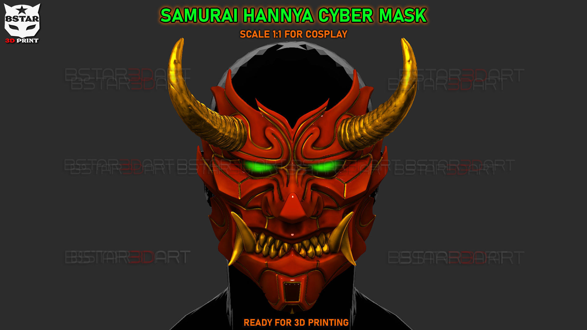 Cyber Samurai Hannya Mask - Japanese Ghost Mask 3D model 3D printable ...
