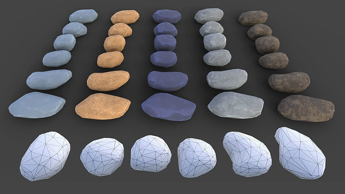 3D model Low poly rock asset with 5 texture variation VR / AR / low ...