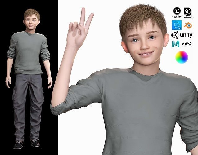 3D model HENRY-Playful Kid Realistic Child Boy VR / AR / low-poly ...