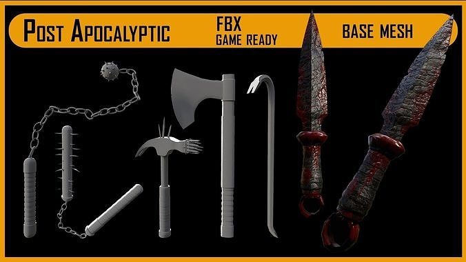 3D model 50 Post Apocalyptic Weapon Base mesh VR / AR / low-poly | CGTrader