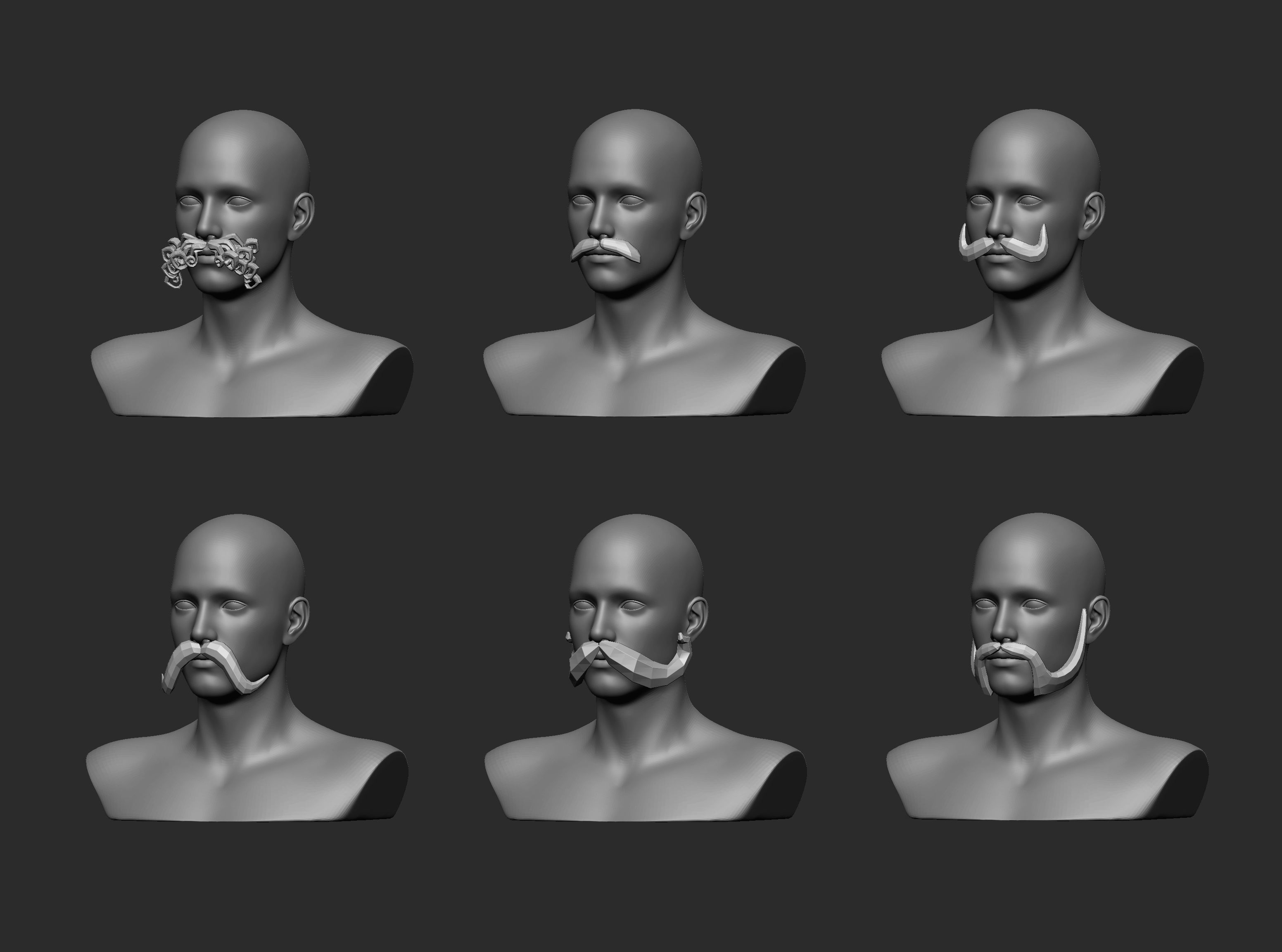 30 Lowpoly moustache beard base mesh imm set 3D model | CGTrader