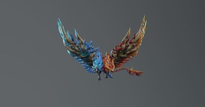 Twin Head Phoenix Fire And Blue 3D model animated rigged | CGTrader