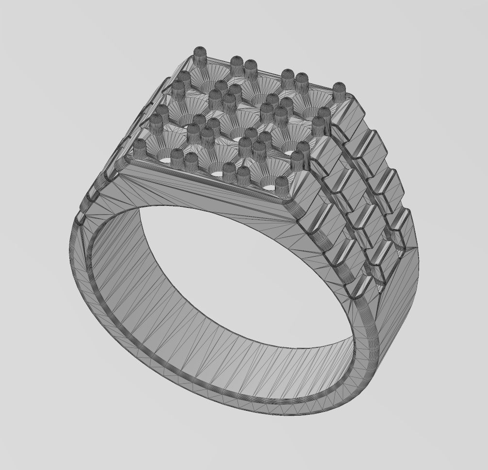 Square side engraved diamond signet ring US sizes 7 8 9 3D model 3D ...