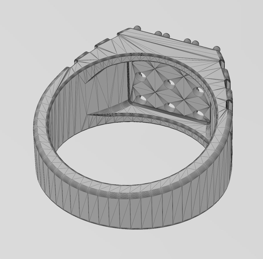 Square side engraved diamond signet ring US sizes 7 8 9 3D model 3D ...