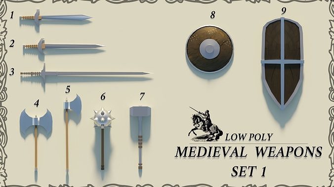 3D model Low Poly Medieval Weapons set 1 VR / AR / low-poly | CGTrader