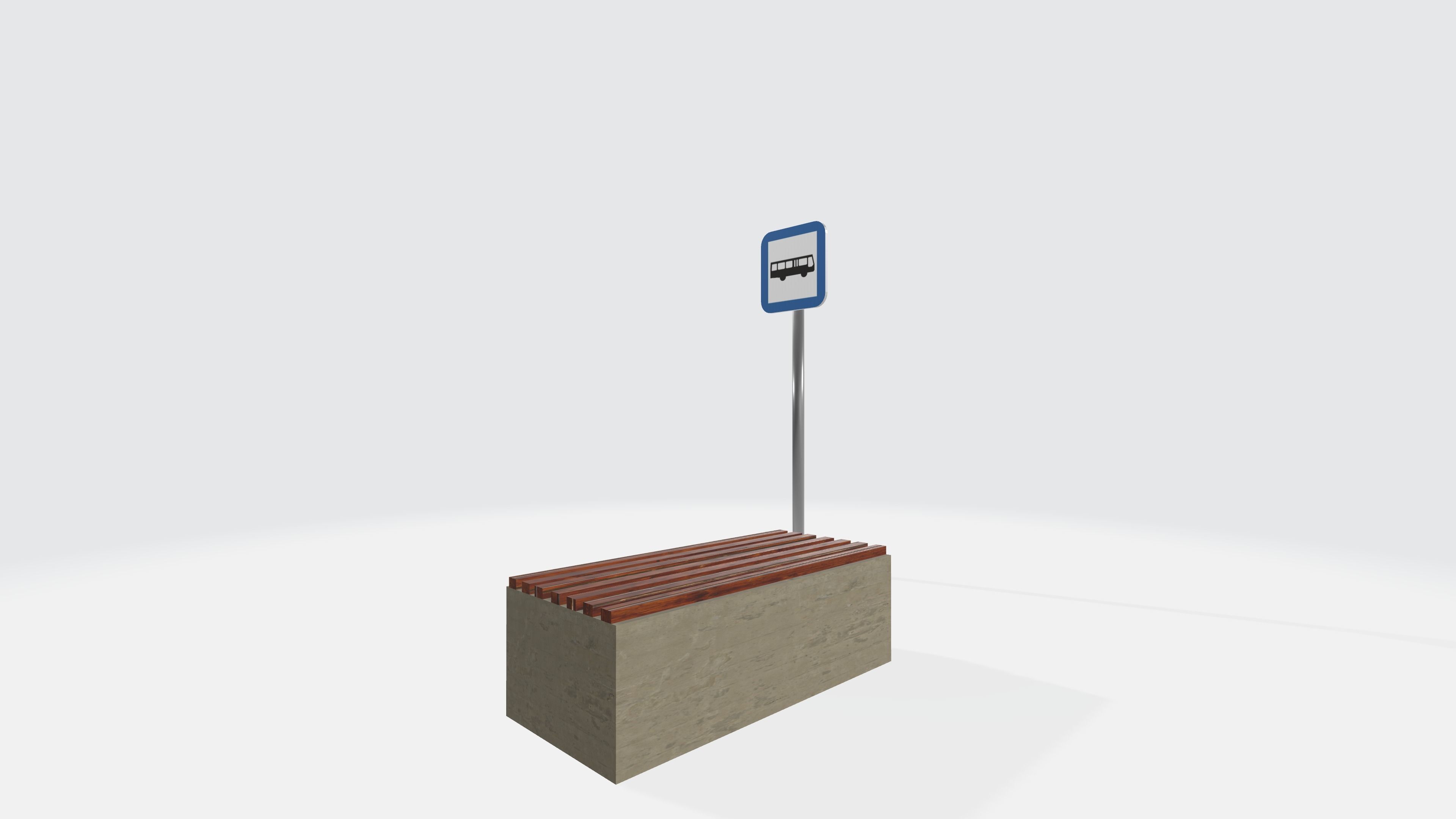 Bus stop bench and sign informing 3d model free VR / AR / low-poly 3D ...