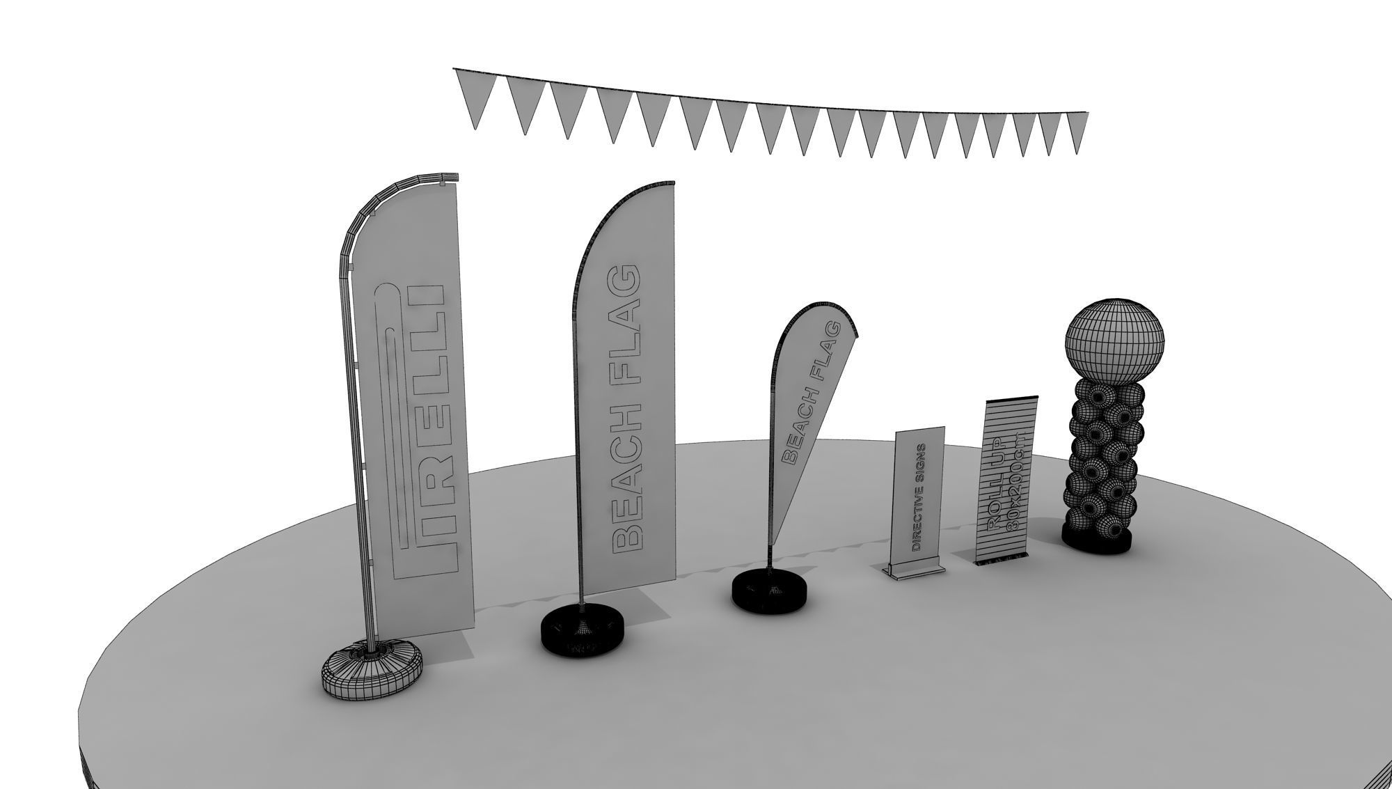 Beach Flag Roll up Banner Balloon Set 3D model | CGTrader