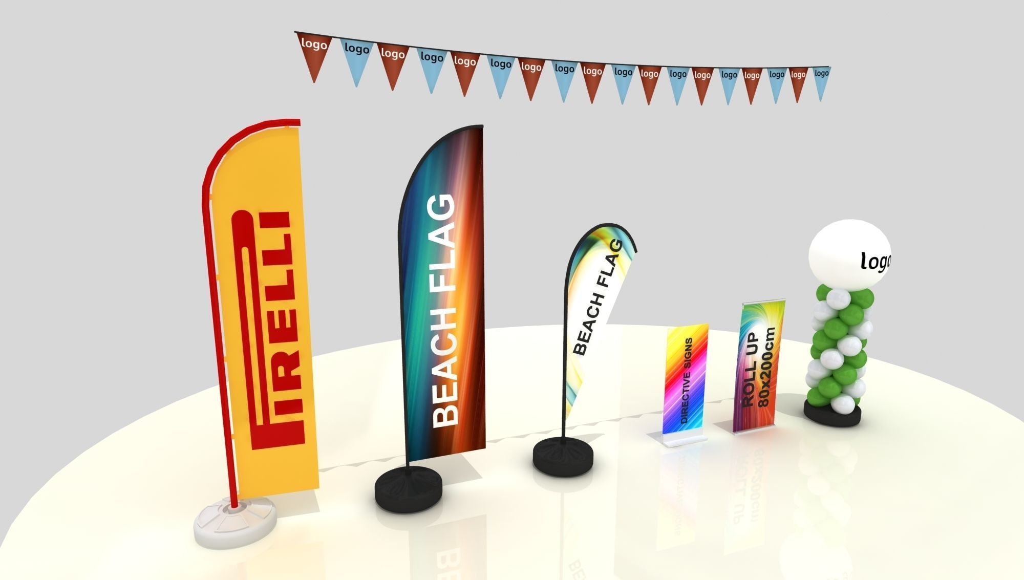 Beach Flag Roll up Banner Balloon Set 3D model | CGTrader