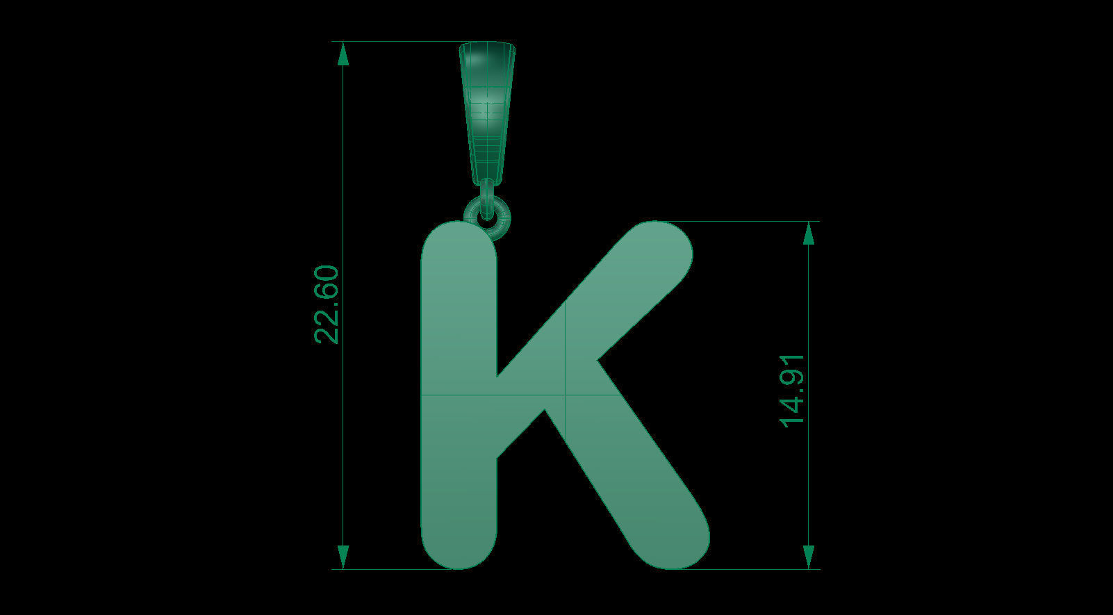 Pendant Alphabet Letter 15 mm Arial Rounded K 3D model 3D printable ...