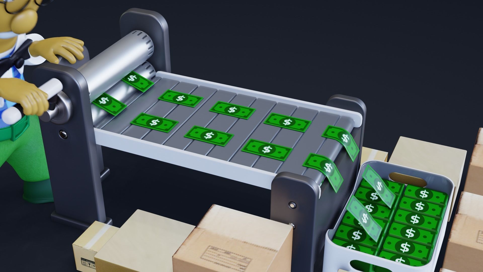 Mony Printing Machine Animation 3D model animated rigged | CGTrader