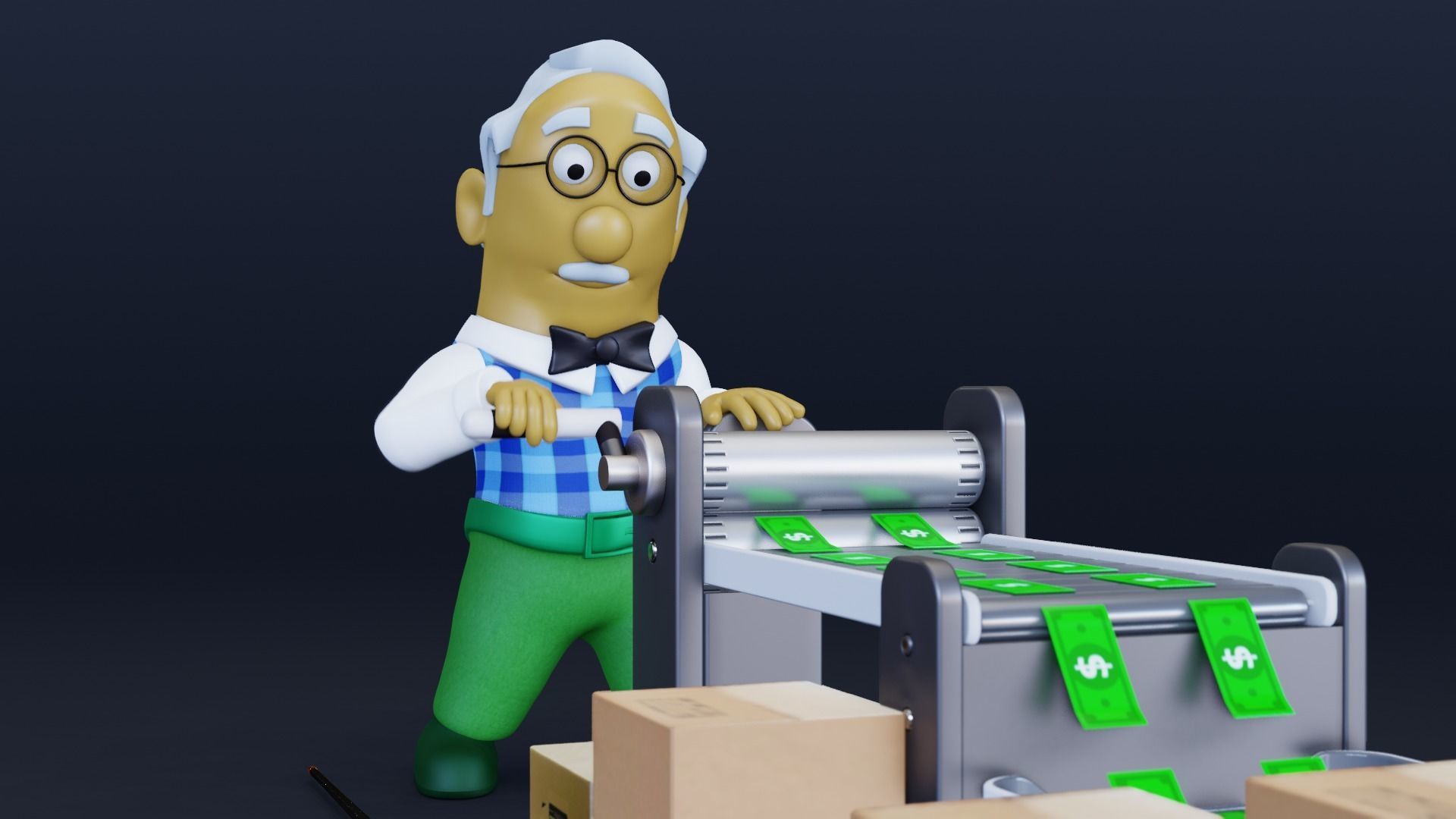 Mony Printing Machine Animation 3D model animated rigged | CGTrader