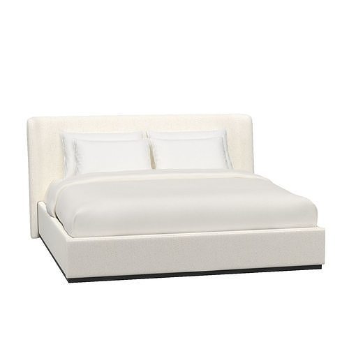 White Birch Wood Upholstered Boucle Wingback King Bed 3D model | CGTrader