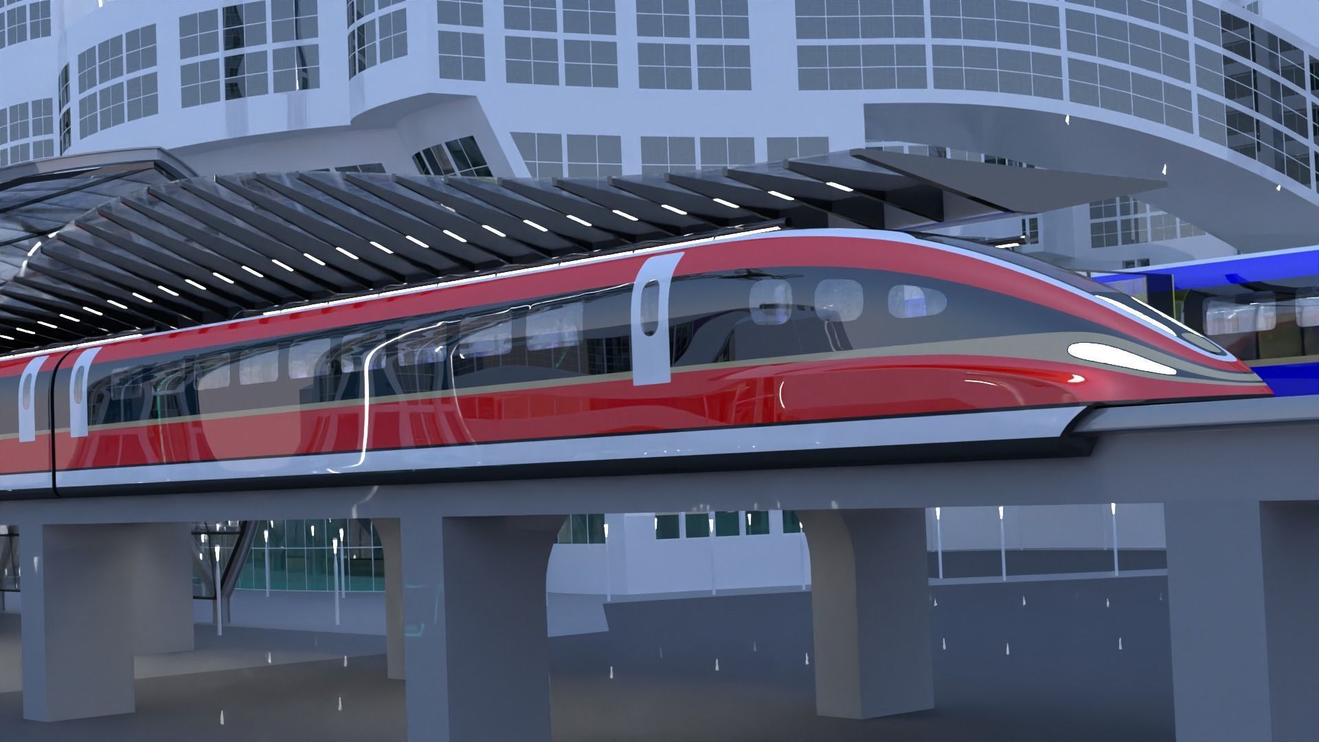 Future city with maglev 2023 3D model | CGTrader