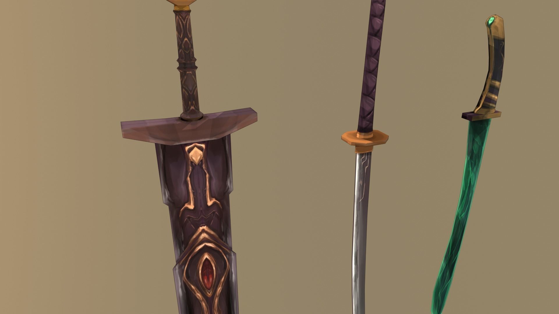 3D model GameReady HandPainted LowPoly StylizedSwordsPack1 VR / AR ...