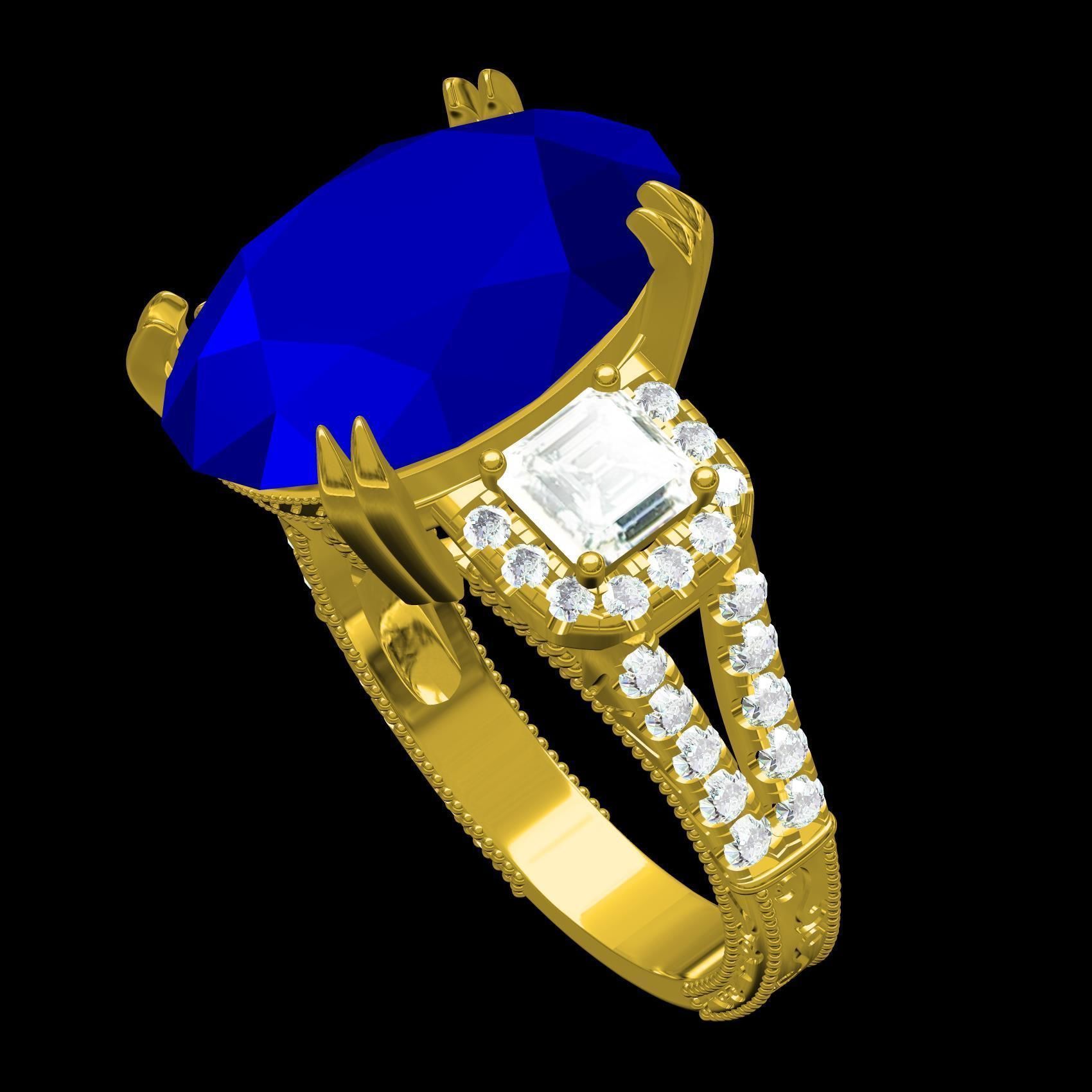 Blue Sapphire Oval Stone Filigree Engagement Ring 3D model 3D printable | CGTrader