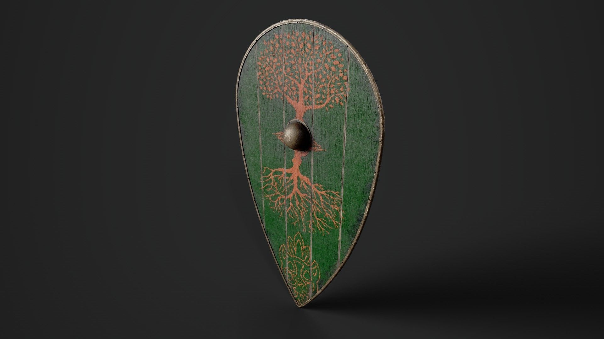 3D model Slavic kite wooden shield-painted green with trees symbol VR ...