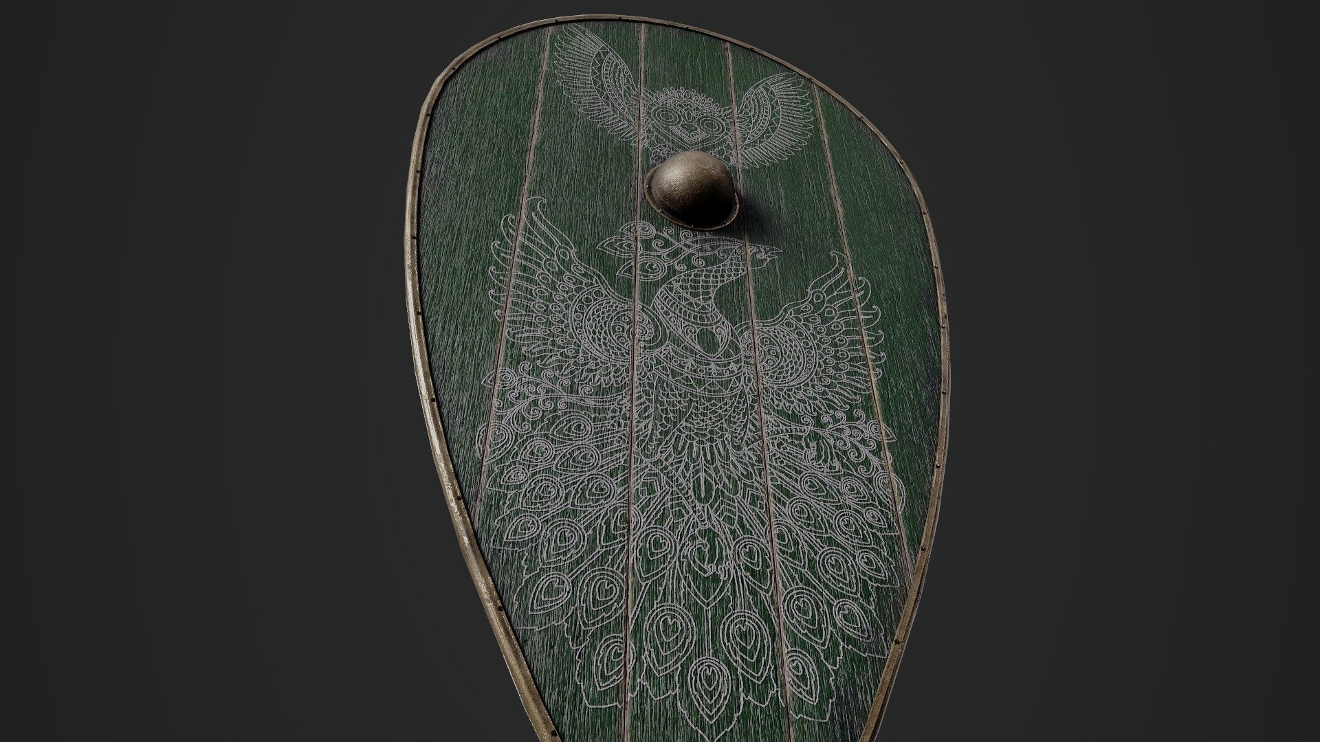 3D model Slavic kite wooden shield-painted green with birds symbol VR ...