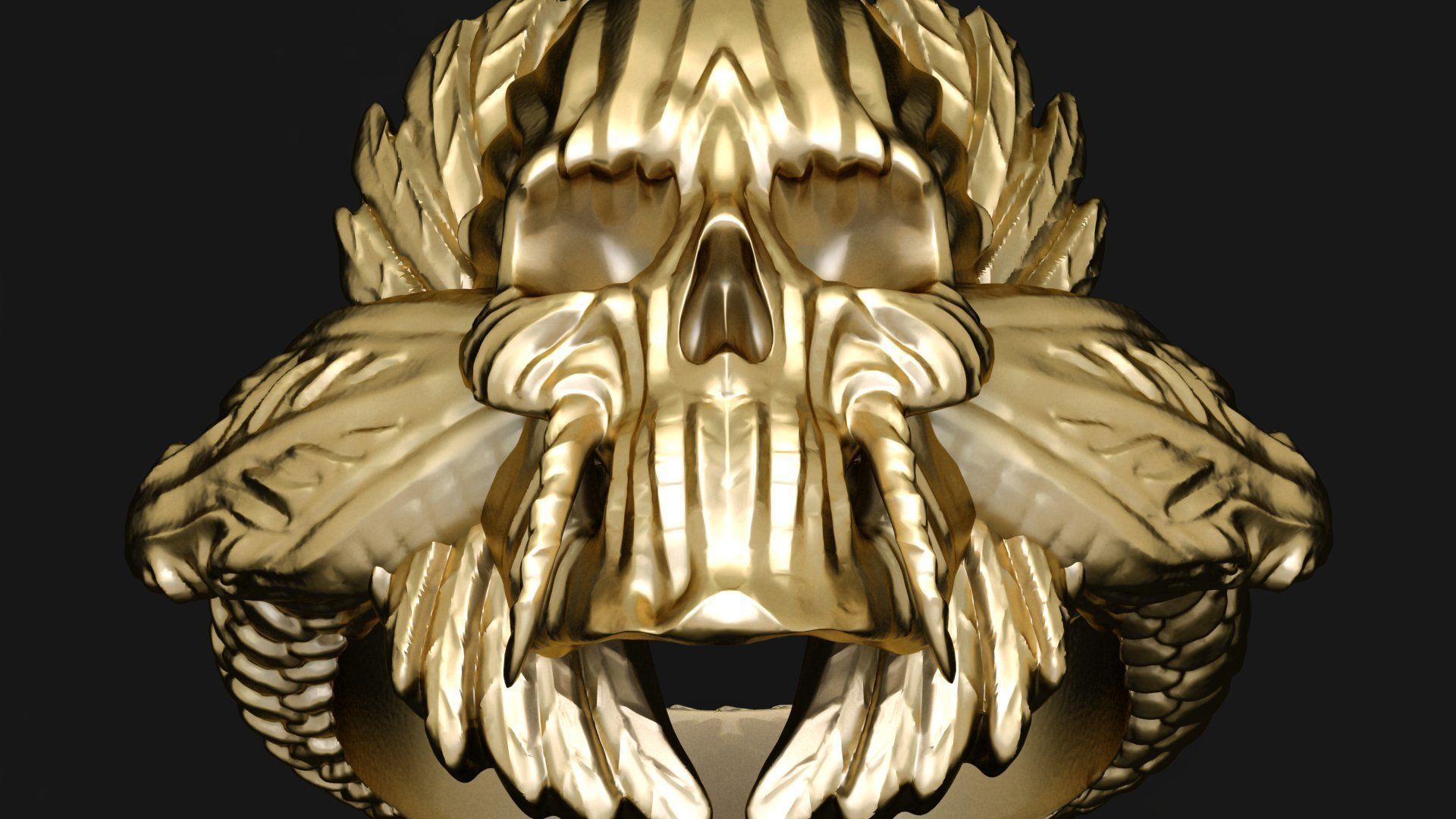 Black Skull Ring Light Gold Cad Design Skeleton Head 3D model 3D ...