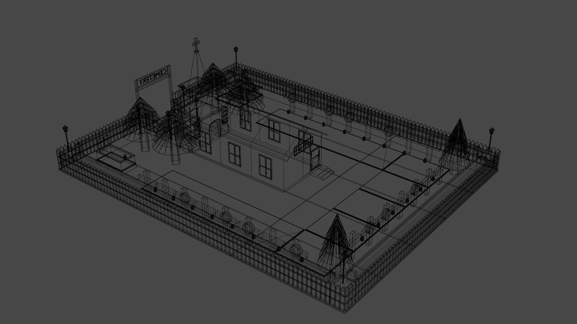 LOW POLY CHURCH - CEMETERY Package 3D model | CGTrader