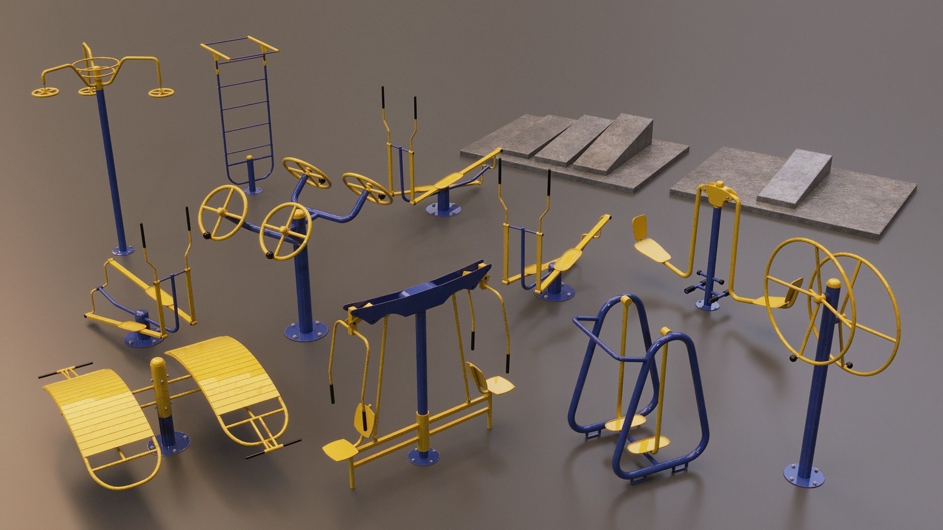 Detailed Outdoor Fitness Equipments Collection 3D Model 3D model | CGTrader