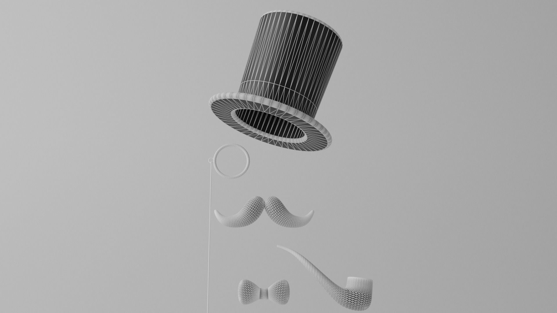 3D model Top Hat Moustache Bow Tie Monocle Tobacco Pipe VR / AR / low ...