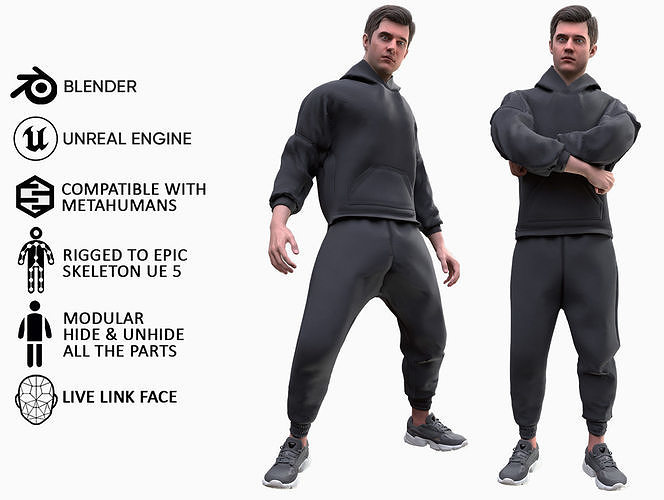 3D model Man - Sport Outfit 3 - Modular - Rigged VR / AR / low-poly ...