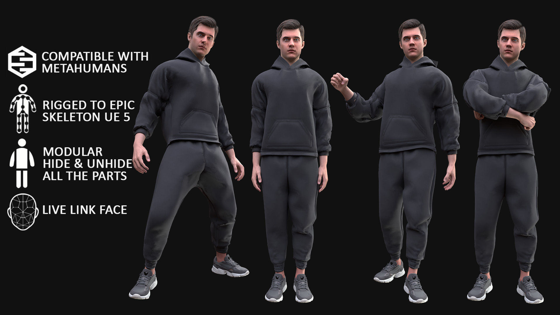 3D model Man - Sport Outfit 3 - Modular - Rigged VR / AR / low-poly ...