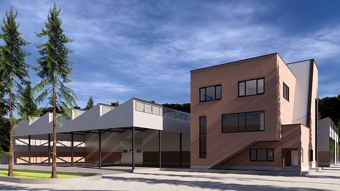 3D model Factory and administration Building VR / AR / low-poly | CGTrader