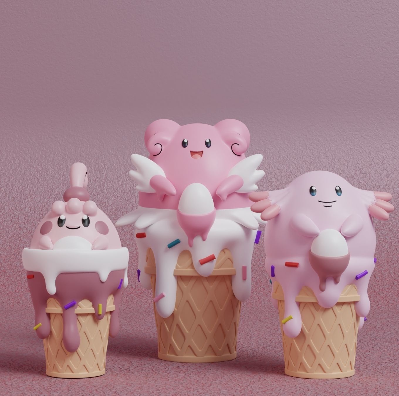 Pokemon - Ice Cream Happiny Chansey and Blissey 3D model 3D printable ...