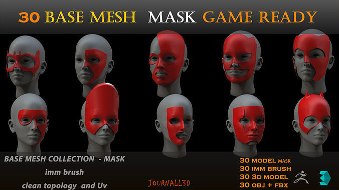 3D model 30 mask base mesh - imm brush VR / AR / low-poly | CGTrader