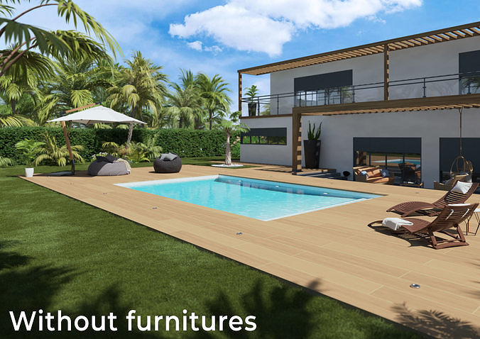 Exterior Scene Modern Villa With Pool Without Furnitures 3D model | CGTrader