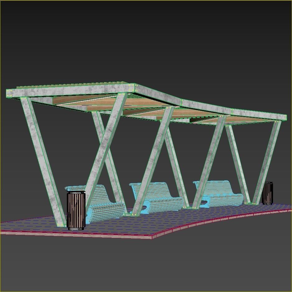 Pergola with swings benches 3D model | CGTrader