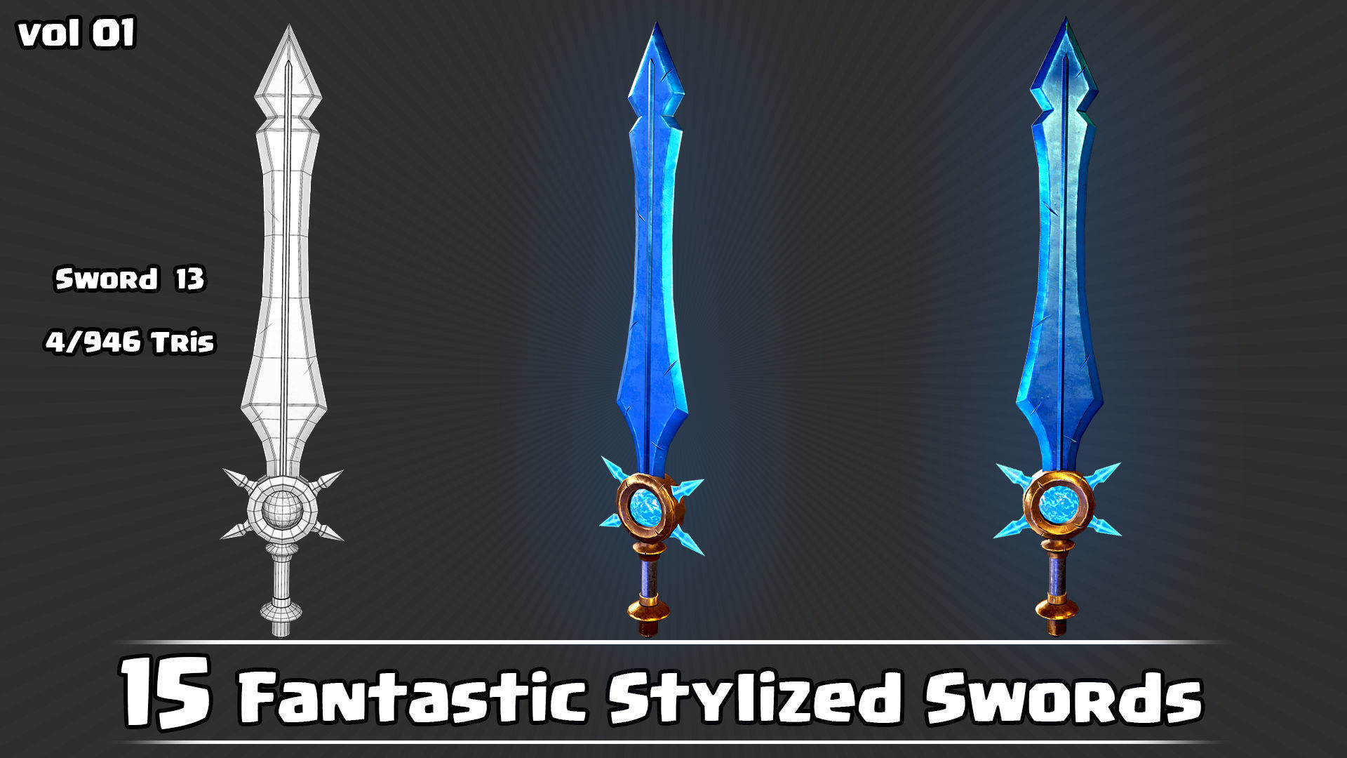 3D model 15 Fantastic Stylized Swords Game Assets VR / AR / low-poly ...