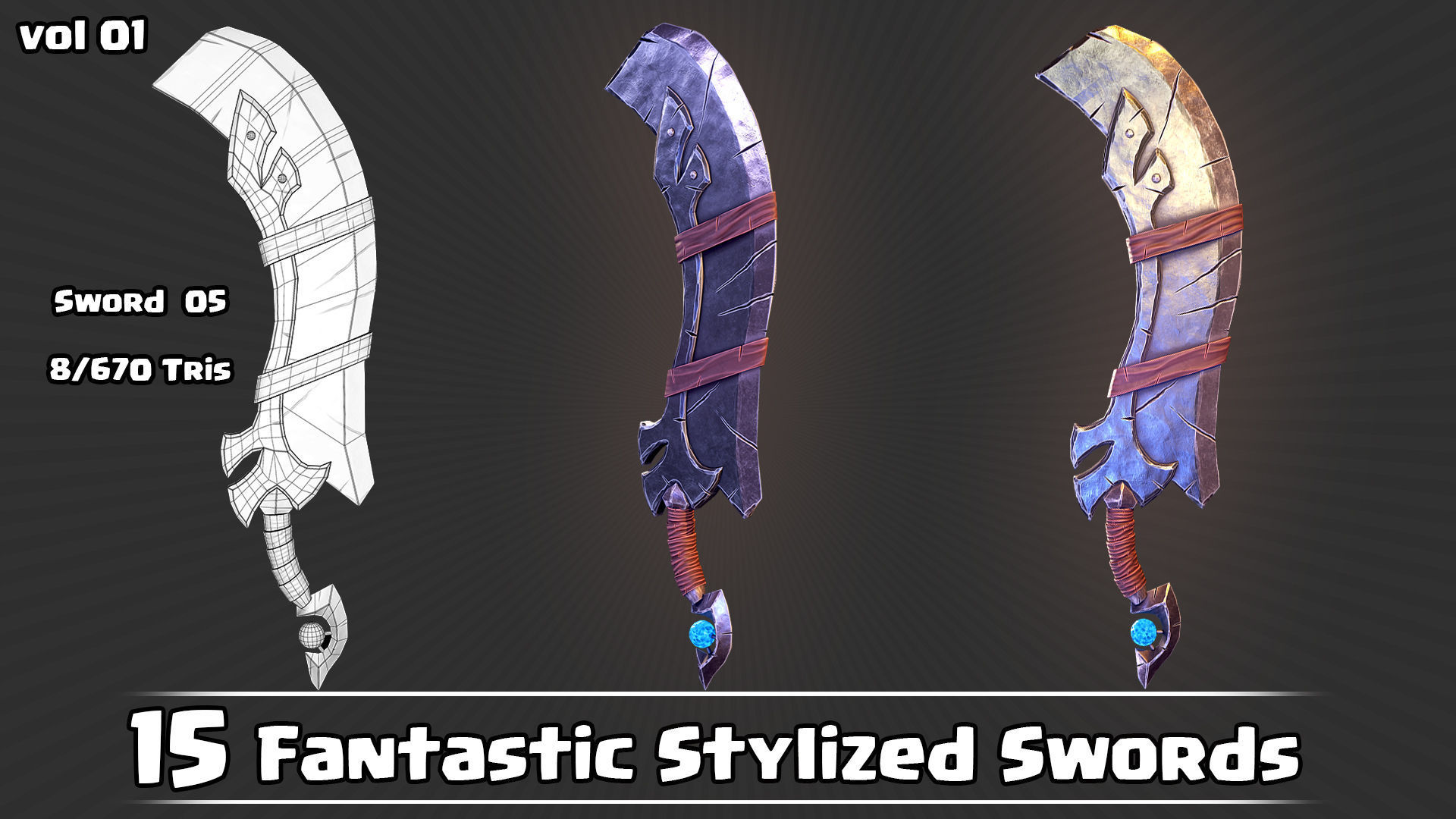 3D model 15 Fantastic Stylized Swords Game Assets VR / AR / low-poly ...