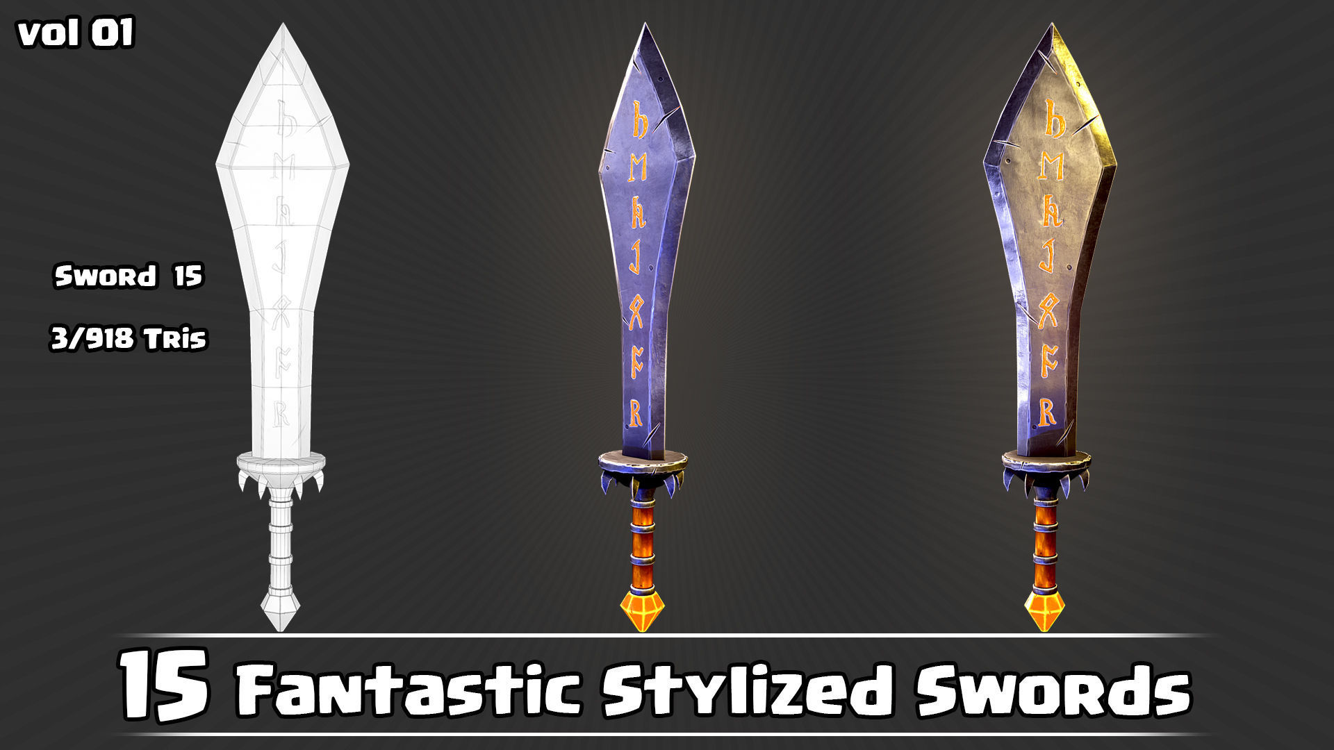 3D model 15 Fantastic Stylized Swords Game Assets VR / AR / low-poly ...