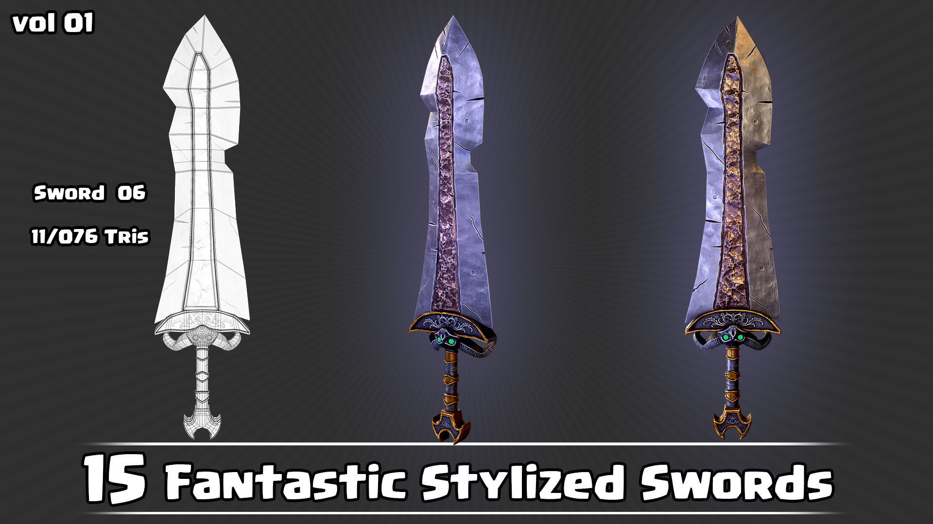3D model 15 Fantastic Stylized Swords Game Assets VR / AR / low-poly ...