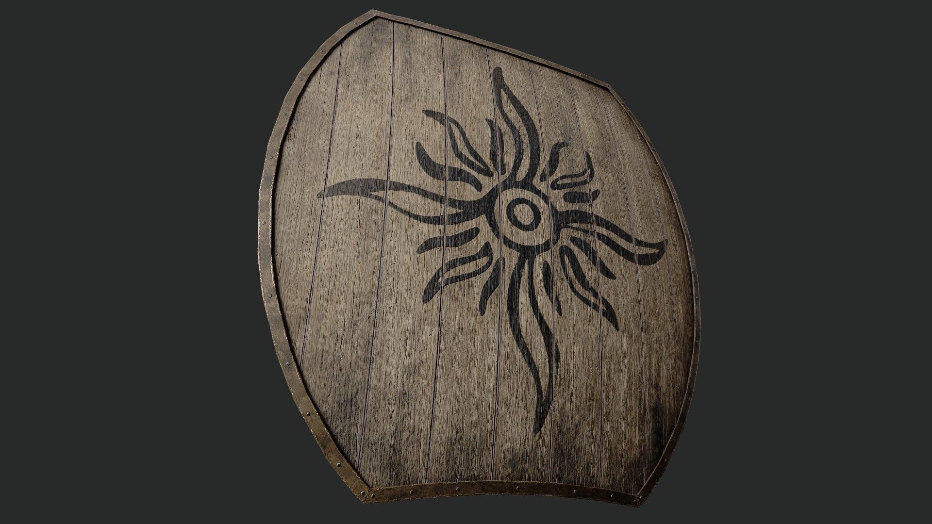 3D model Slavic hybrid shield-painted black Sun symbol VR / AR / low ...