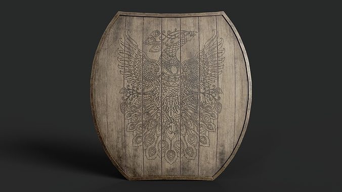 3D model Slavic hybrid shield-painted black pheasant symbol VR / AR ...