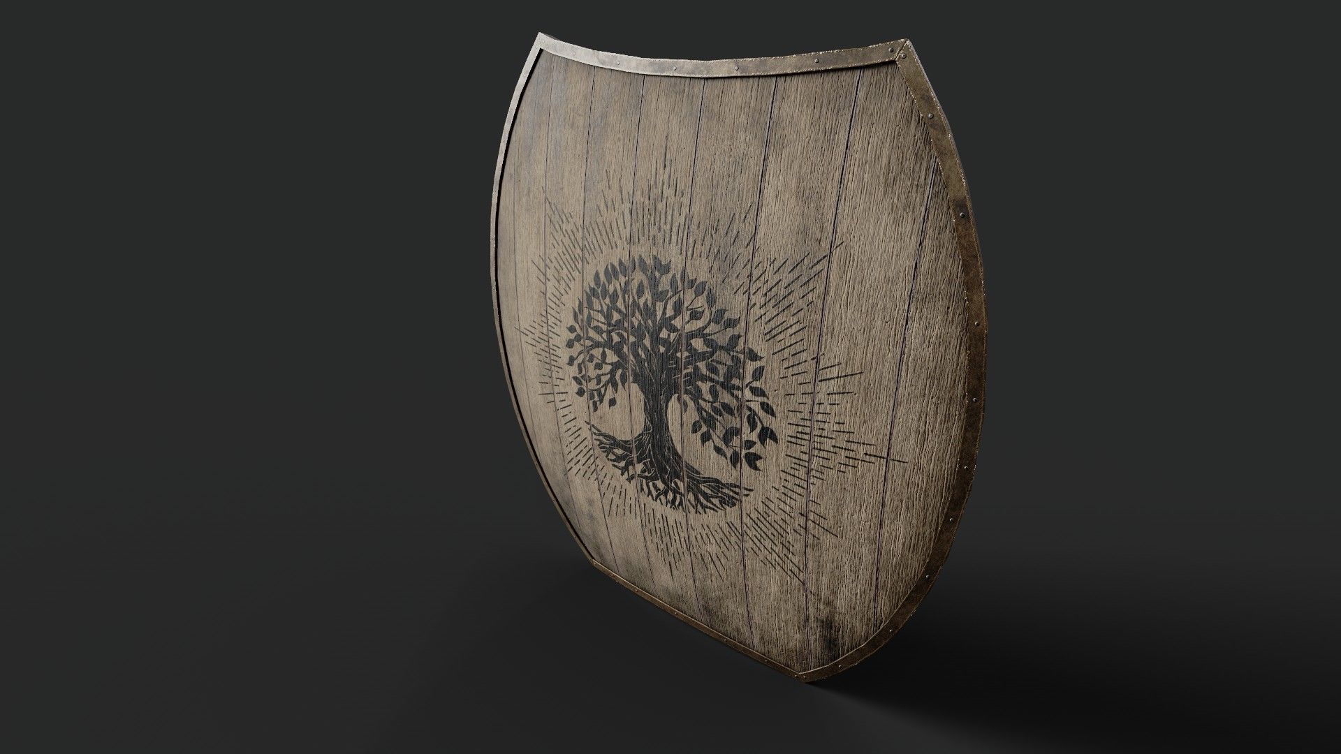 3D model Slavic hybrid shield-painted black tree symbol VR / AR / low ...